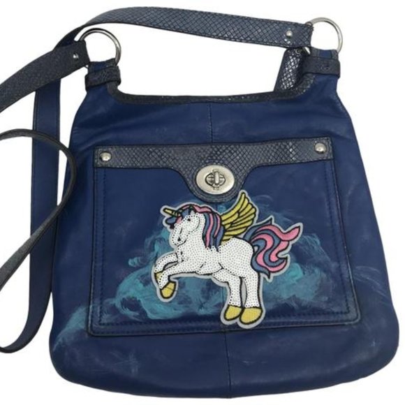 Coach | Bags | Coach Customized Blue Leather Crossbody Bag | Poshmark